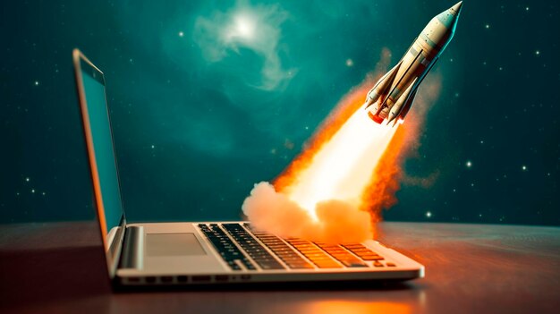 Premium AI Image | Launching Space Rocket From Laptop Screen Generative AI Premium AI Image | Launching Space Rocket From Laptop Screen Generative AI