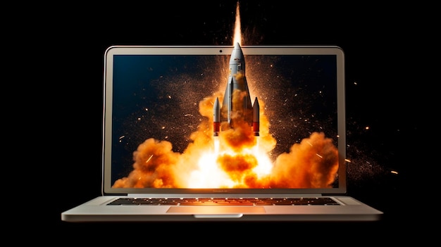 Premium AI Image | Launching Space Rocket From Laptop Screen Generative AI Premium AI Image | Launching Space Rocket From Laptop Screen Generative AI
