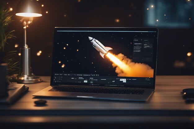 Premium AI Image | Launching Space Rocket From Laptop Screen Premium AI Image | Launching Space Rocket From Laptop Screen