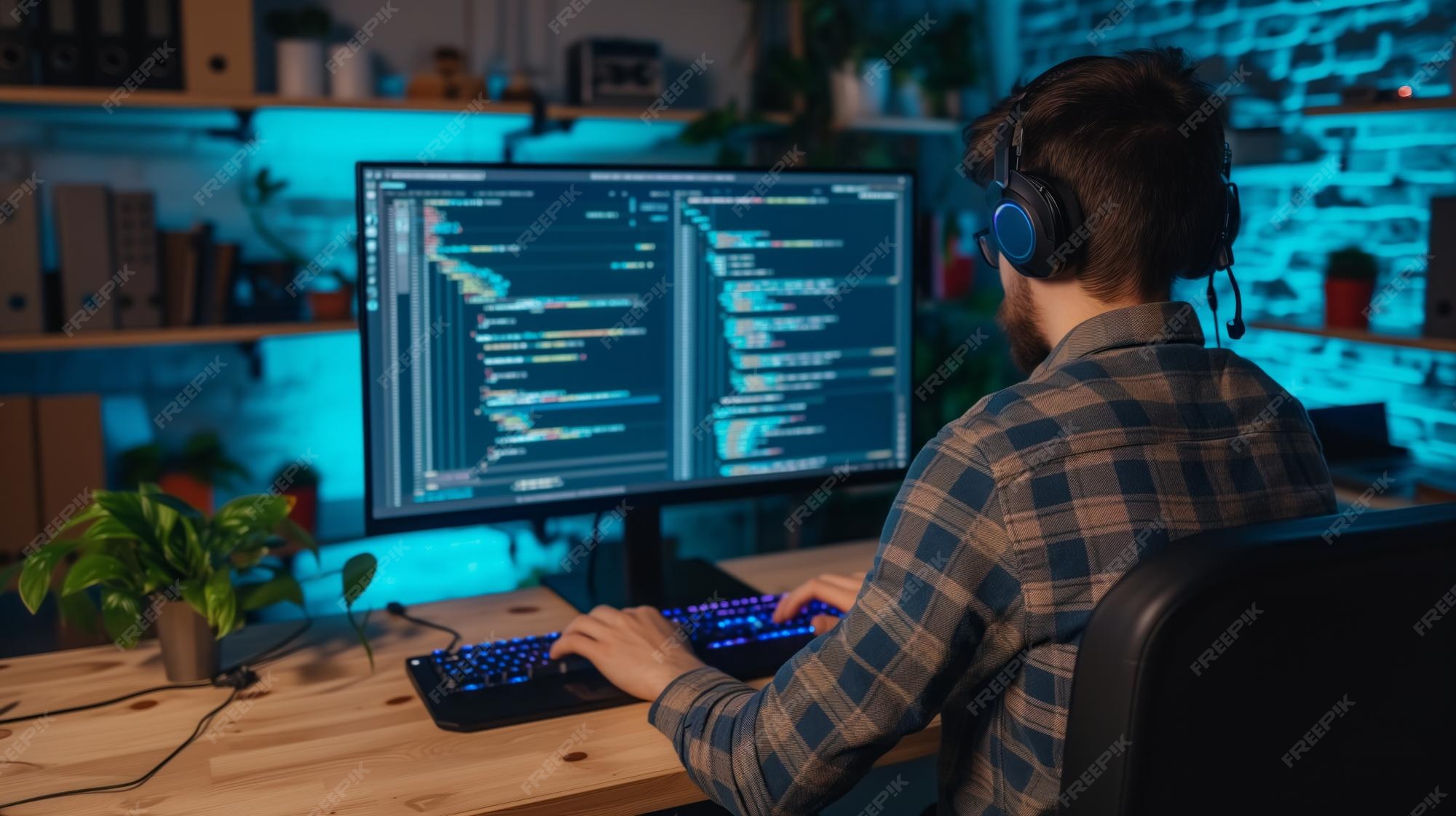 Premium Photo | Learning on programming course Man diligently engage in ...