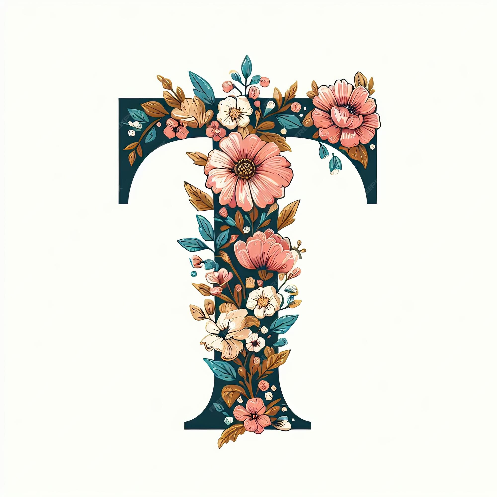 Premium Photo | Letter T floral monogram Illustration Premium Photo | Letter T floral monogram Illustration