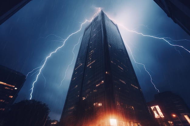 Premium AI Image | Lightning storm building Generate Ai Premium AI Image | Lightning storm building Generate Ai