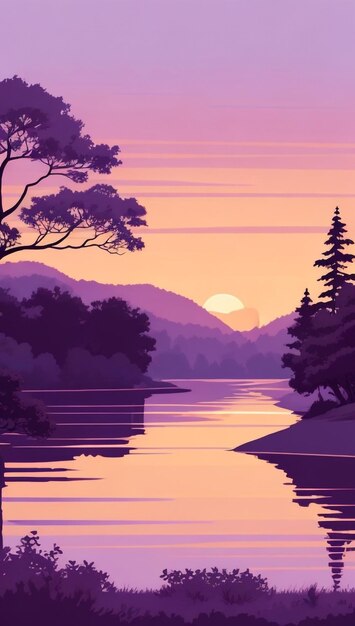 Premium Photo | Lilac Twilight Sunset Over the River with a Serene ... Premium Photo | Lilac Twilight Sunset Over the River with a Serene ...