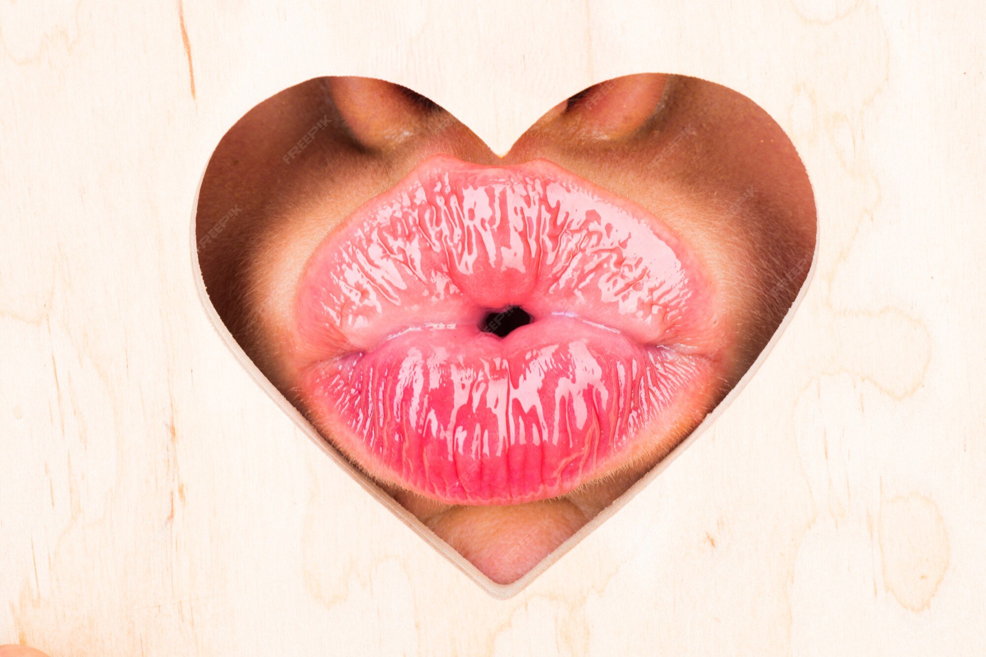 Premium Photo Lips In Heart Shape Valentines Day Sensual Womens Kissing Red Lip With Glossy