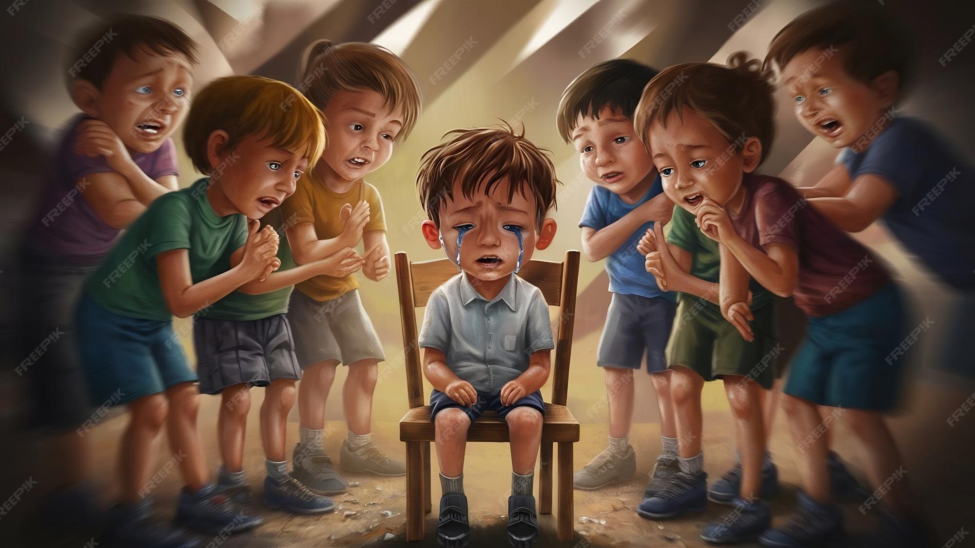 Little boy sitting alone on chair and suffering an act of bullying ... Little boy sitting alone on chair and suffering an act of bullying ...