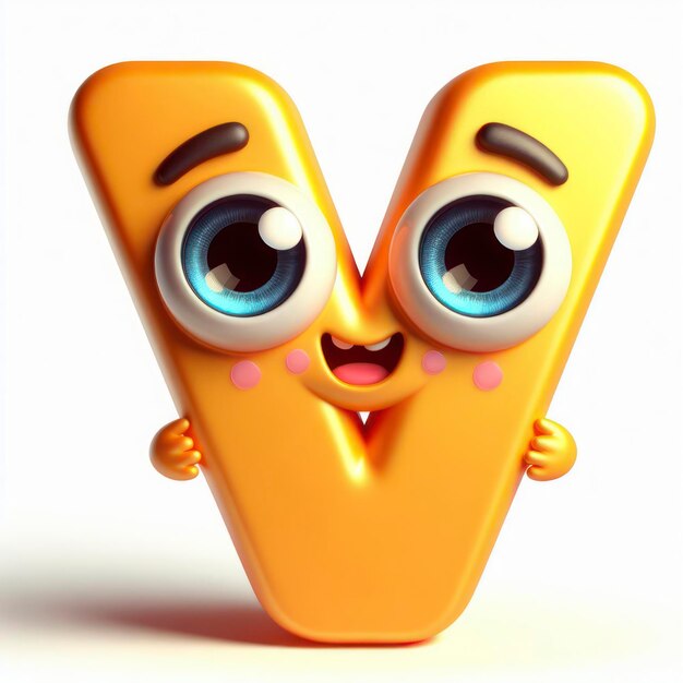 Premium Photo | Little cute happy letter V 3d character with bulging ... Premium Photo | Little cute happy letter V 3d character with bulging ...