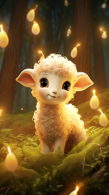 Premium Ai Image Little Goat Escapes From Her Flock In The Forest Anime Cartoon Light Effect