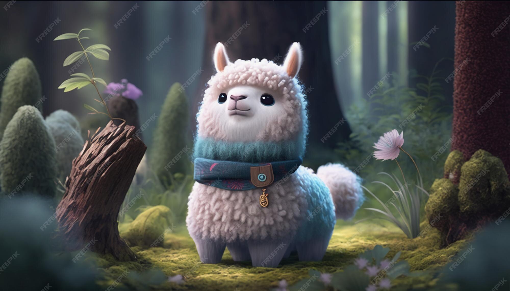 Premium Photo Little Pastel Lama In A Forest Sooo Soft Sooo Kawaii