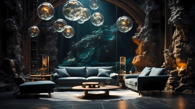 Premium AI Image | Living room theme Oceanic Oasis Lounge Premium AI Image | Living room theme Oceanic Oasis Lounge