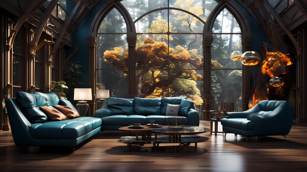 Premium AI Image | Living room theme Oceanic Oasis Lounge Premium AI Image | Living room theme Oceanic Oasis Lounge