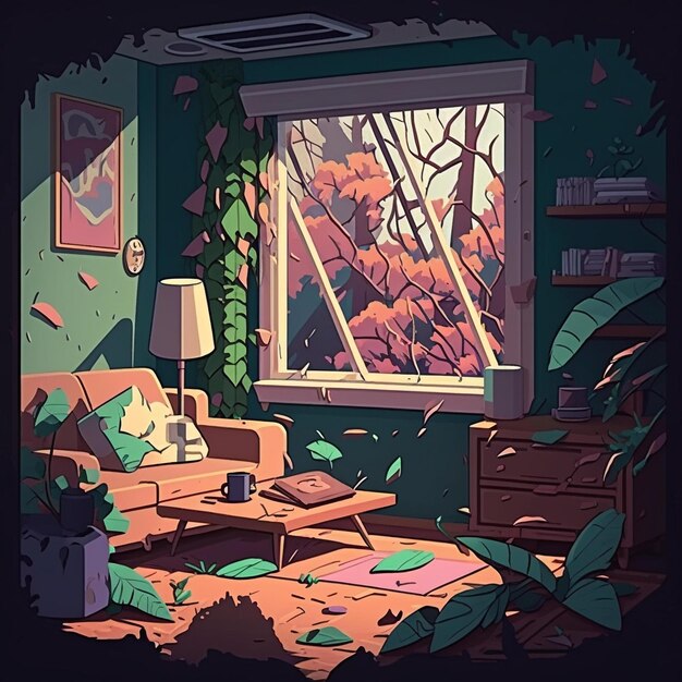 Premium AI Image | Lofi messy living room interior illustration Premium AI Image | Lofi messy living room interior illustration