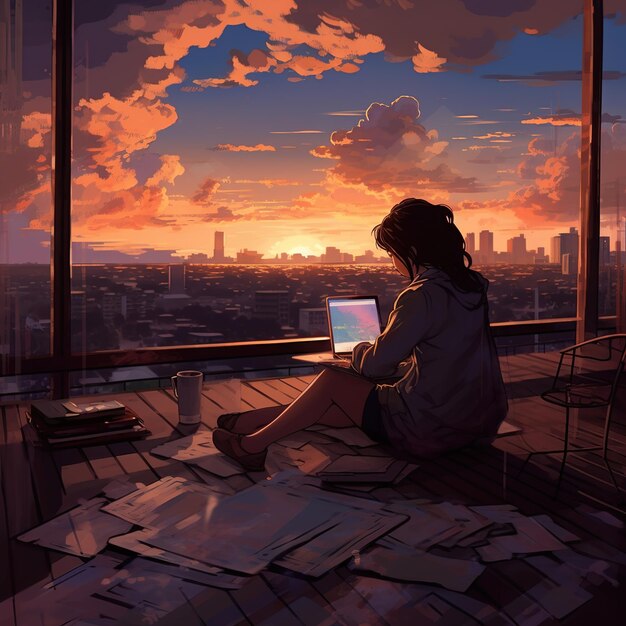 Premium AI Image | lofi study beats focus vibe illustration Premium AI Image | lofi study beats focus vibe illustration