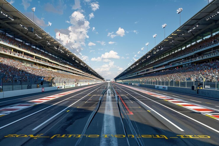 Premium Photo | A long and empty racetrack with grandstands on both sides Premium Photo | A long and empty racetrack with grandstands on both sides