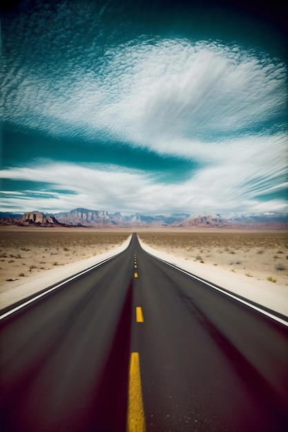 Premium AI Image | A Long Stretch Of Road In The Middle Of The Desert Premium AI Image | A Long Stretch Of Road In The Middle Of The Desert