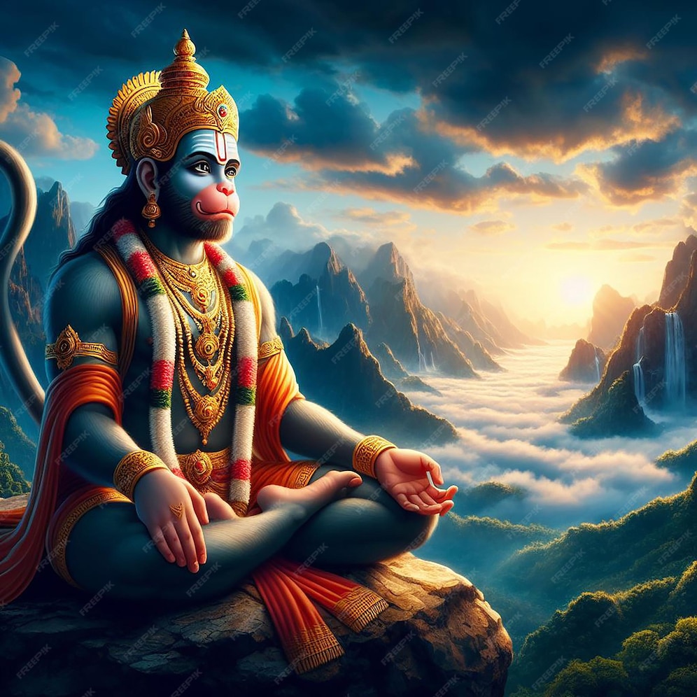 Premium Photo | Lord hanuman meditating in a peaceful background ai ... Premium Photo | Lord hanuman meditating in a peaceful background ai ...