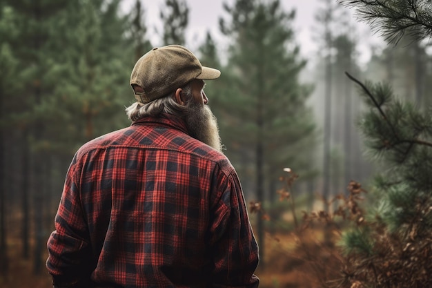 Premium Ai Image Lumberjack Old Man Forest Generate Ai