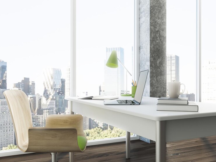 Premium Photo | Luxury panoramic home office interior with concrete ... Premium Photo | Luxury panoramic home office interior with concrete ...