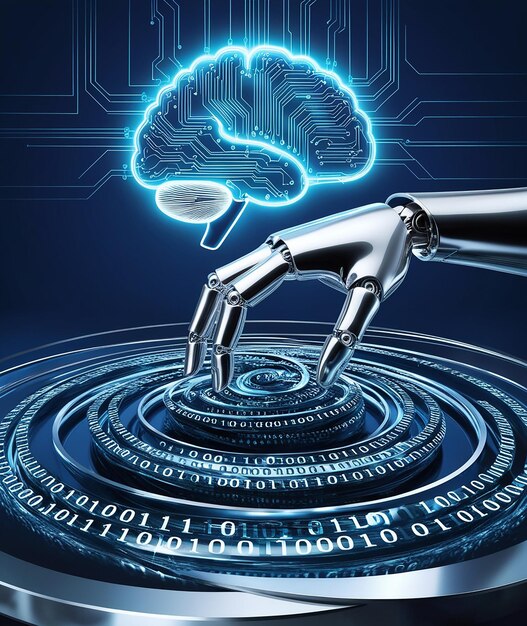 Machine learning Hand of robot touching on binary data Futuristic ...