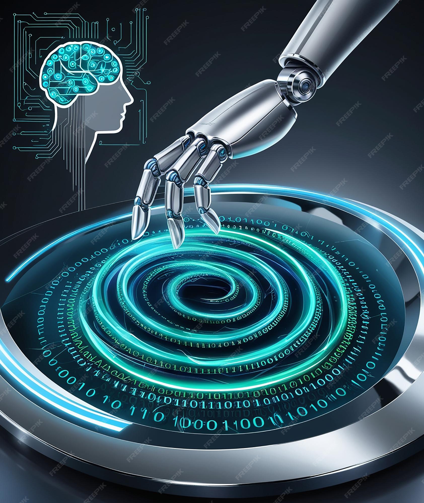 Machine learning Hand of robot touching on binary data Futuristic Artificial intelligence AI ...