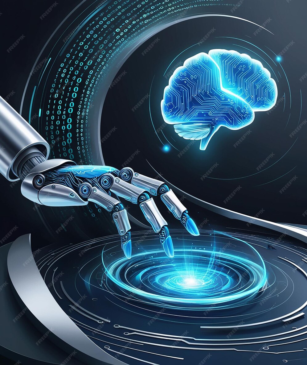 Machine learning Hand of robot touching on binary data Futuristic ...