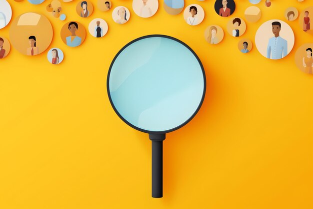 Premium AI Image | A magnifying glass finding people isolated on yellow ... Premium AI Image | A magnifying glass finding people isolated on yellow ...