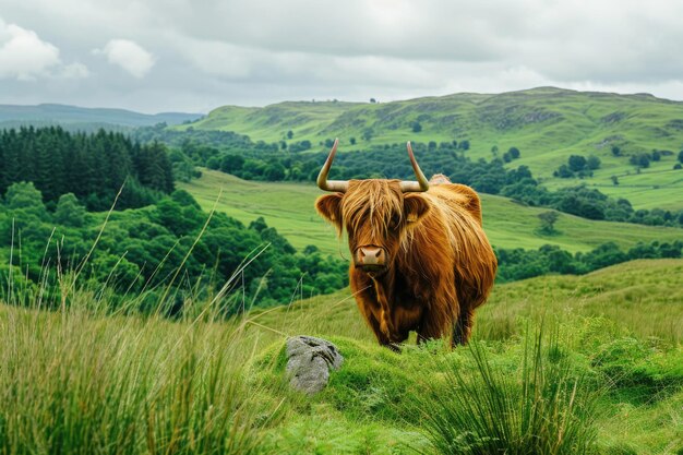 Premium AI Image | Majestic Highland Cow Grazing in Scotlands Highlands Premium AI Image | Majestic Highland Cow Grazing in Scotlands Highlands