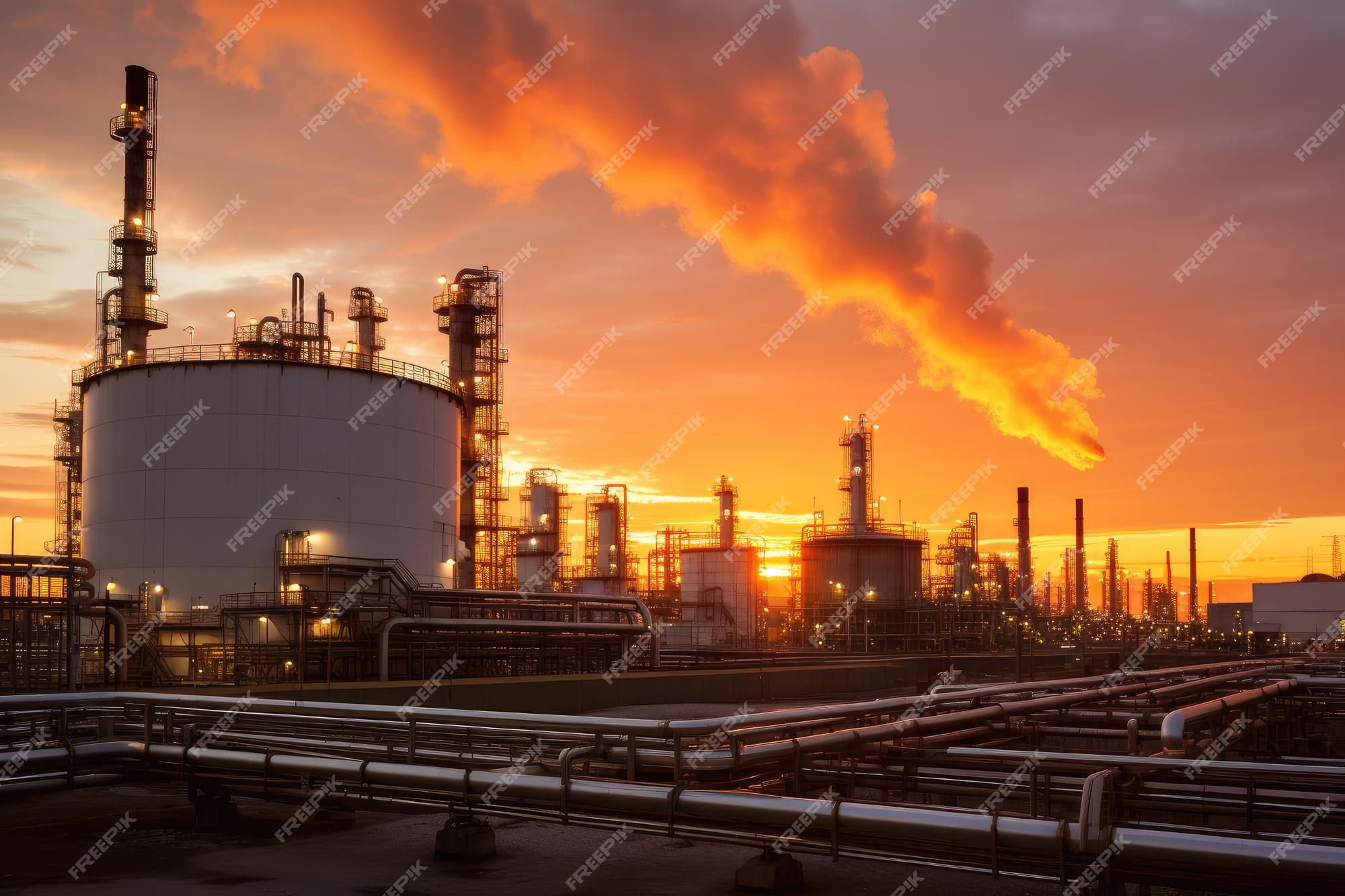 Premium Photo | Majestic refinery at dusk workers towers and pipelines ... Premium Photo | Majestic refinery at dusk workers towers and pipelines ...