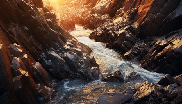 Premium Photo | Majestic rock cliff sunset over flowing water generated ... Premium Photo | Majestic rock cliff sunset over flowing water generated ...