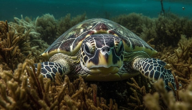 Premium Ai Image A Majestic Sea Turtle Swims Gracefully In The