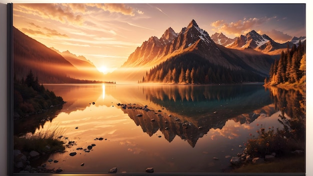 Premium AI Image | Majestic Sunrise over a Serene Mountain Lake ... Premium AI Image | Majestic Sunrise over a Serene Mountain Lake ...