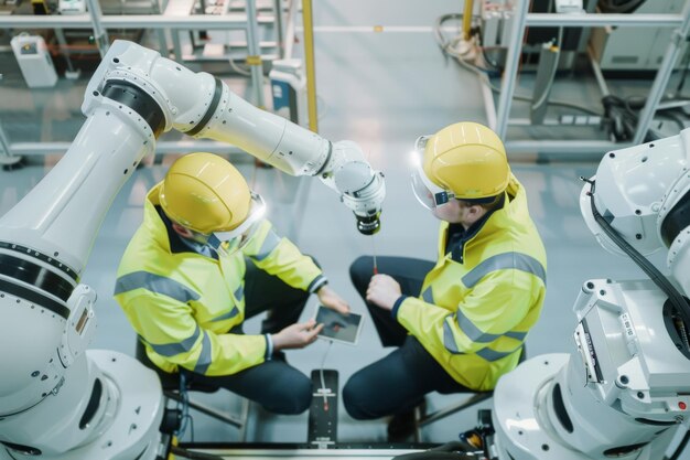 A male automation machine engineer studying programming logic ...