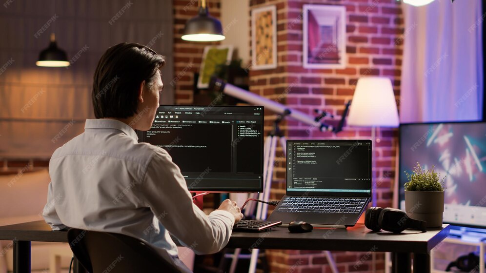 Premium Photo | Male coder programming server encryption on firewall software, using security ...