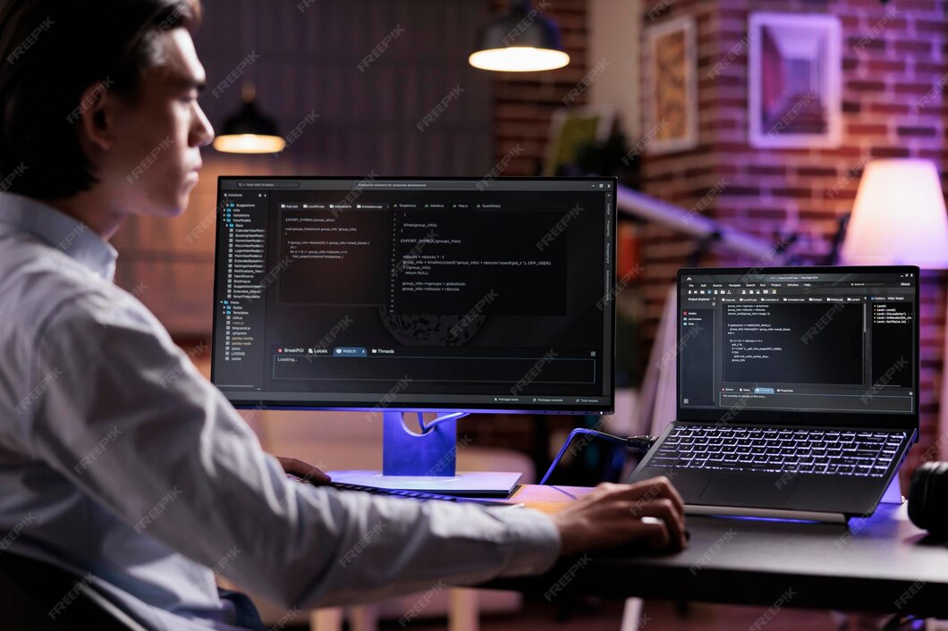 Premium Photo | Male freelancer programming server encryption on firewall software, using ...