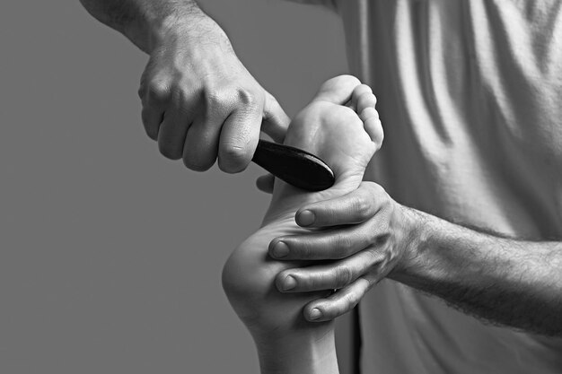 Premium Photo Male Masseur Hands Doing Massage On Female Foot Reflex