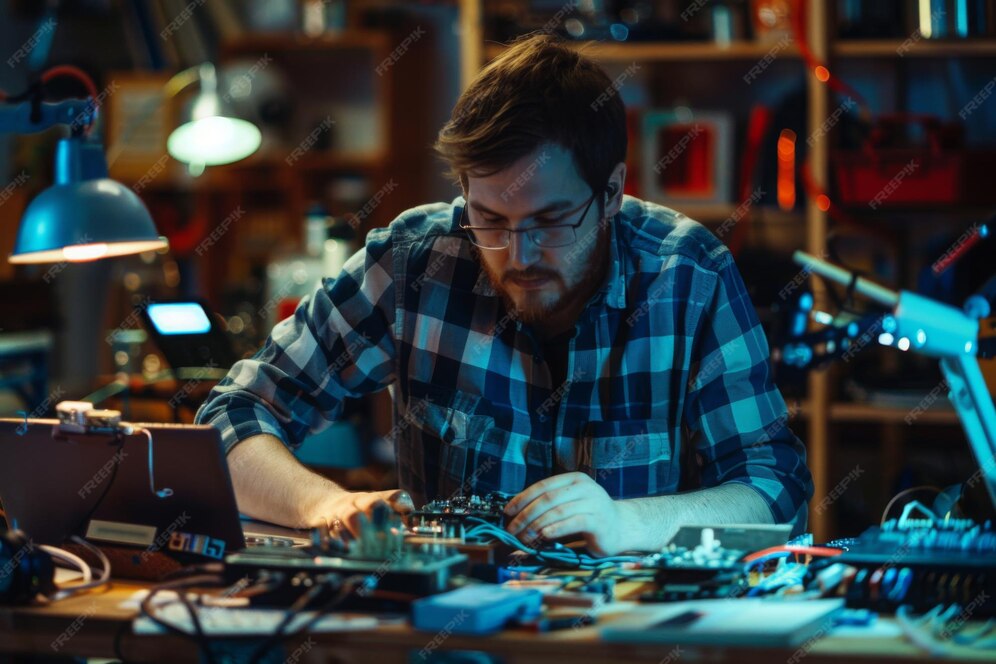 Premium Photo | A male programmer creates robotics an arduino board ...