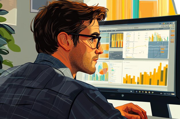Man Analyzing Financial Data on Computer | Premium AI-generated image Man Analyzing Financial Data on Computer | Premium AI-generated image