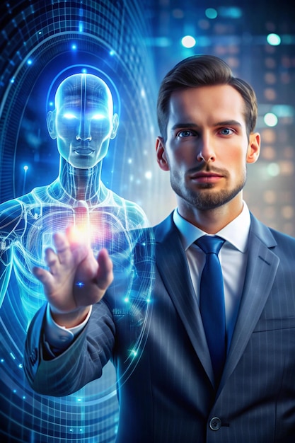 Man and artificial intelligence is generated value output by command ...