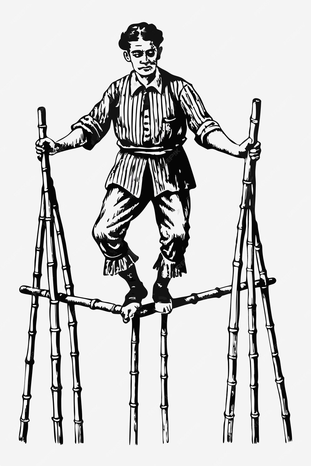 Man Balancing on Bamboo Stilts in Dynamic Illustration | Premium AI ... Man Balancing on Bamboo Stilts in Dynamic Illustration | Premium AI ...