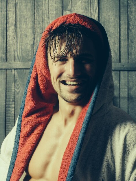 Premium Photo Man In Bathrobe