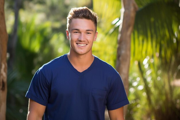 Premium Photo A Man In A Blue Shirt Smiles For A Picture