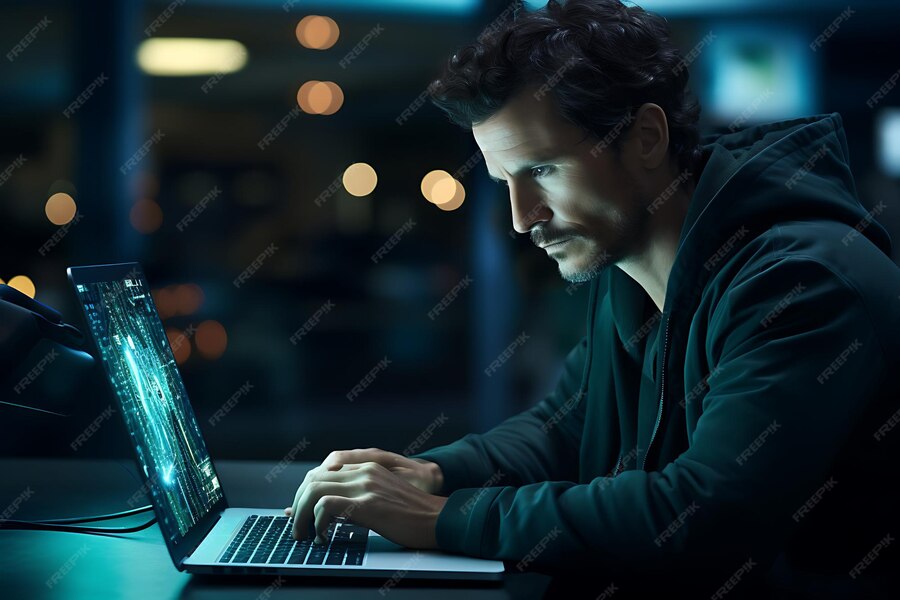 Premium Photo Man Coder Development Programming Computer