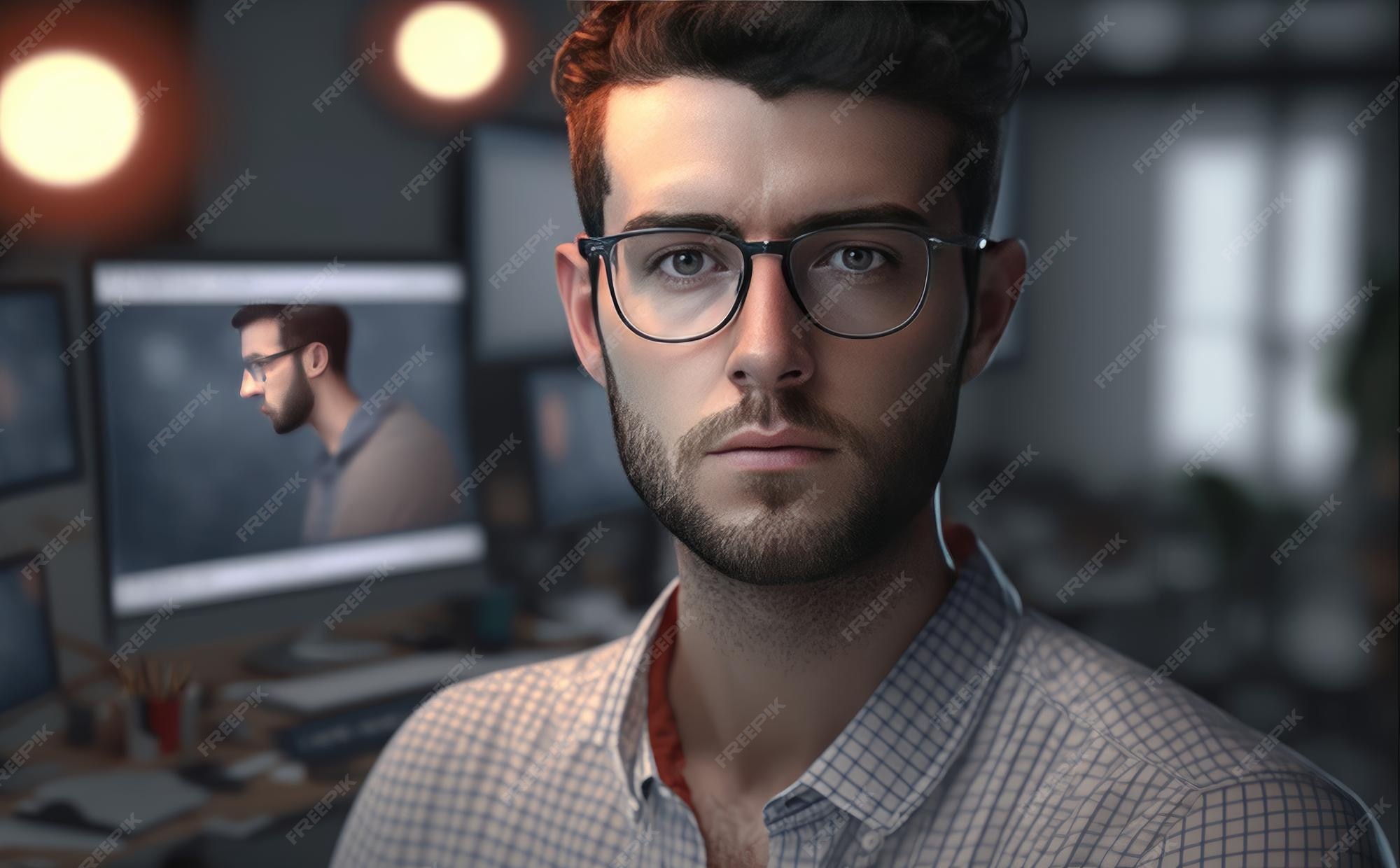 Premium Photo | A man computer engineer programmer sits at a computer ...