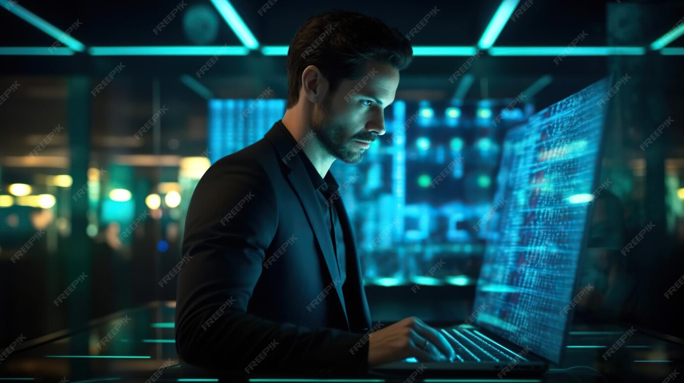 Man at computer working on computer using computer computer modeling ...