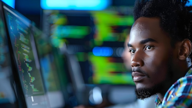 Man Diligently Learns Programming Absorbing Knowledge And Refining Coding Skills Concept