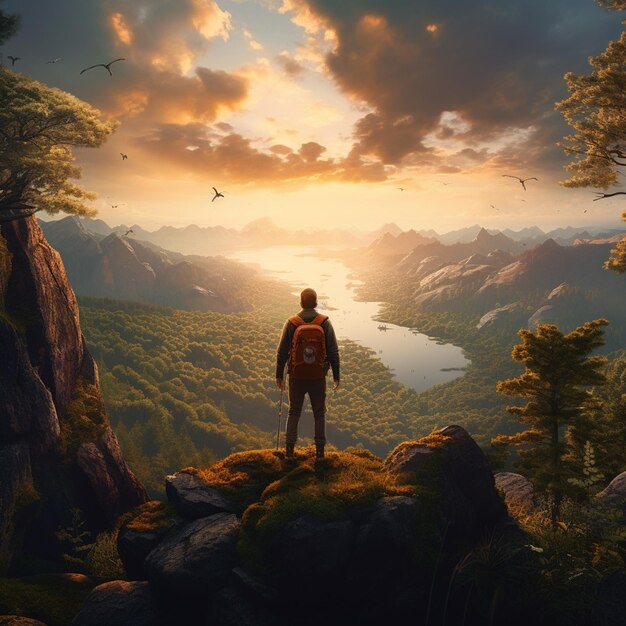 Premium Photo | Man exploring nature Ai generated Premium Photo | Man exploring nature Ai generated