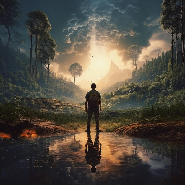 Premium Photo | Man exploring nature Ai generated Premium Photo | Man exploring nature Ai generated