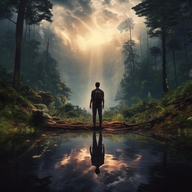 Premium Photo | Man exploring nature Ai generated Premium Photo | Man exploring nature Ai generated