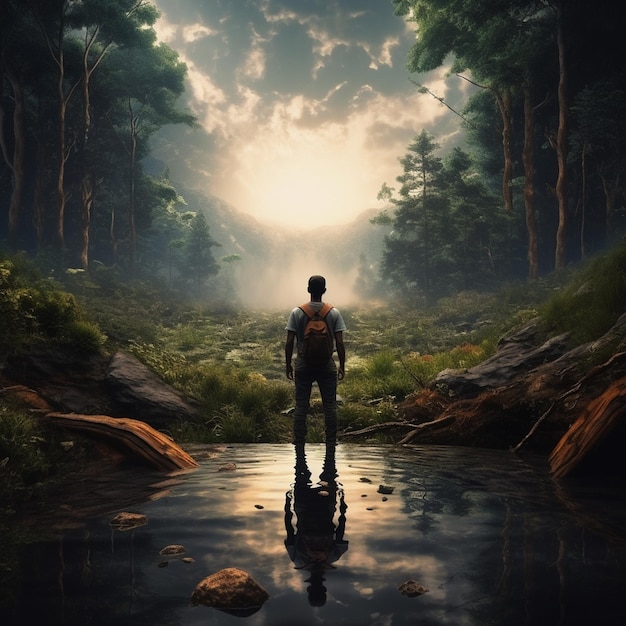 Premium Photo | Man exploring nature Ai generated Premium Photo | Man exploring nature Ai generated