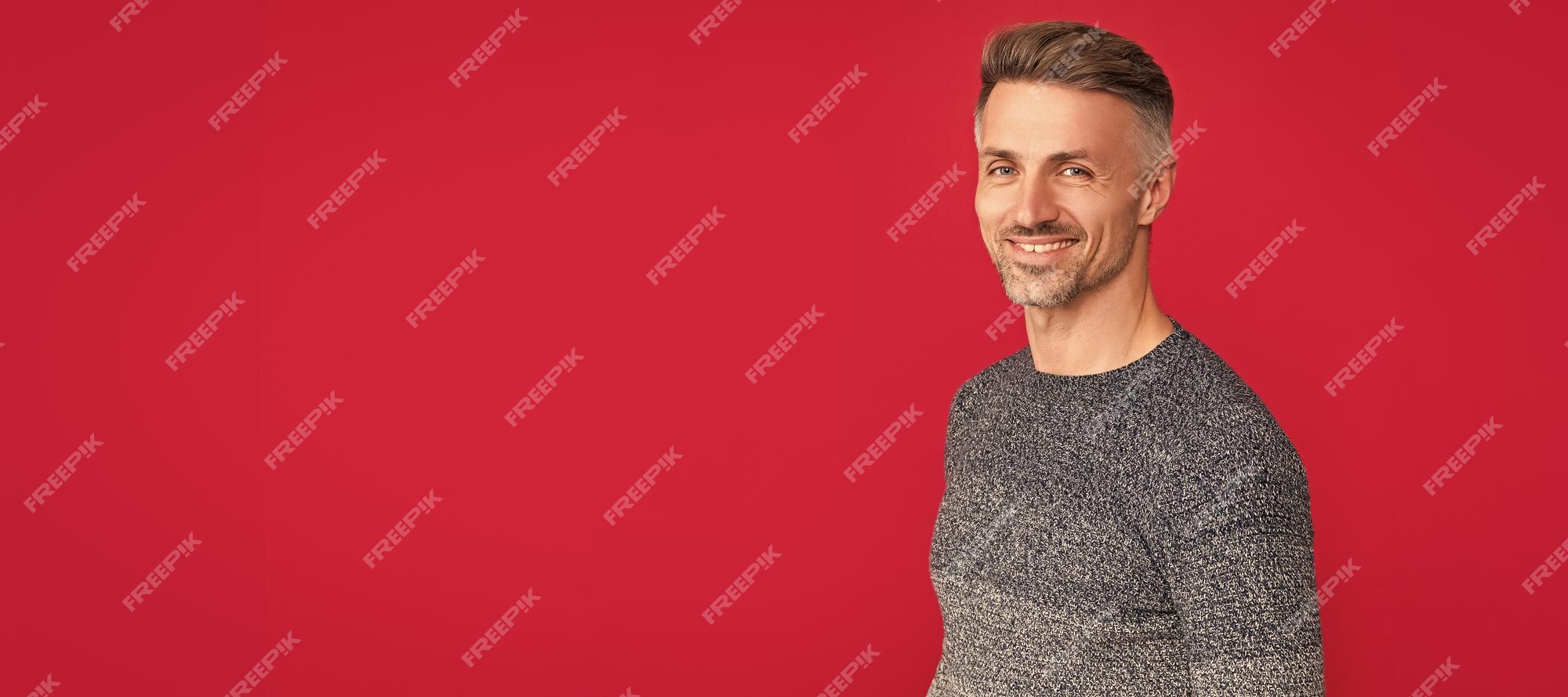 Premium Photo Man Face Portrait Banner With Copy Space Cheerful