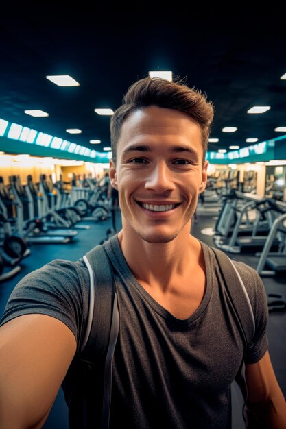 Premium Ai Image A Man In The Gym Taking A Selfie To Document Their Fitness Progress Ai Generative